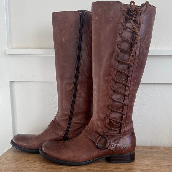 Born | Shoes | Born Estelle Brown Leather Kneehigh Riding Boots Laceup ...